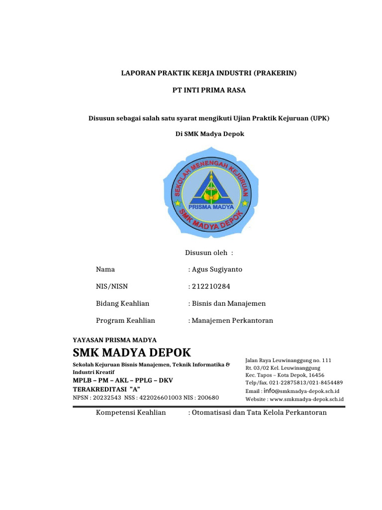 Cover Laporan PKL Agus 1 | PDF