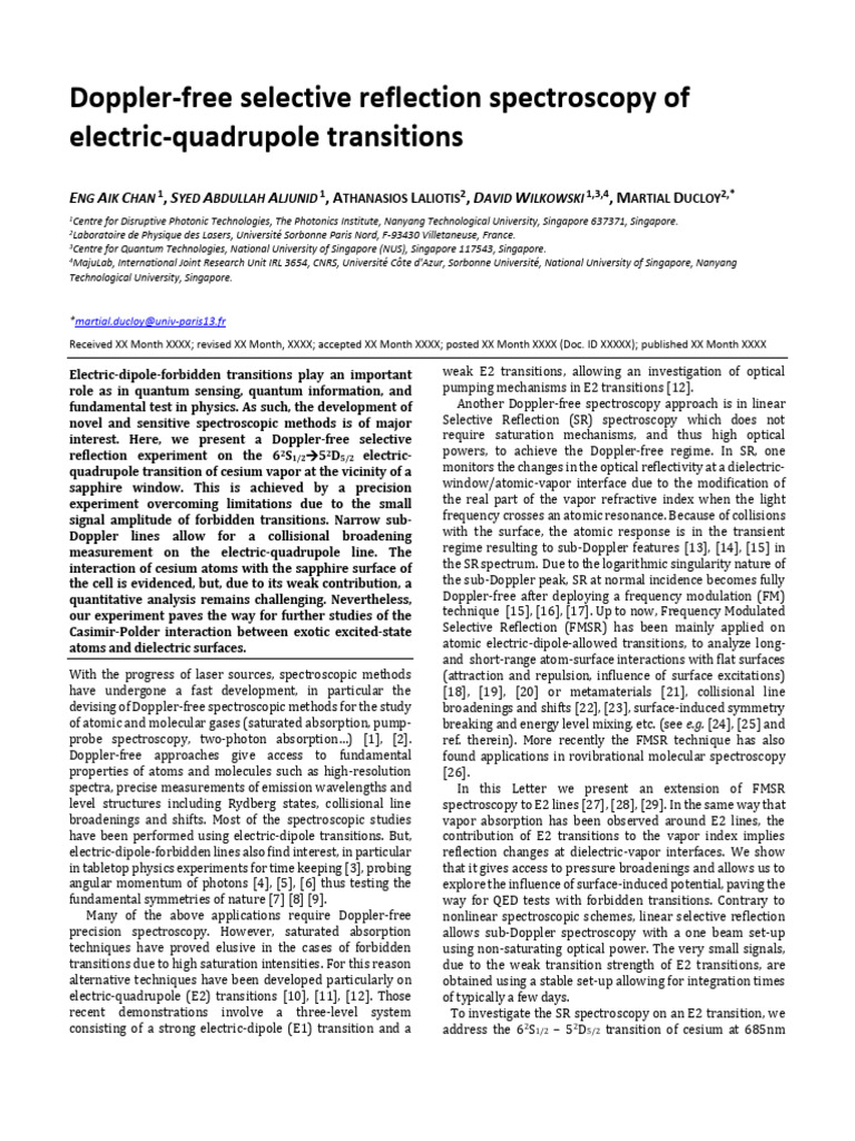 Doppler-Free Selective Reflection Spectroscopy of Electric-Quadrupole ...
