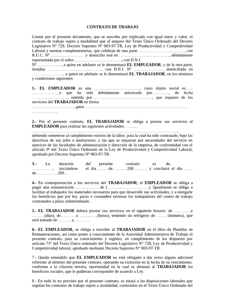 Contrato de Trabajo David | PDF