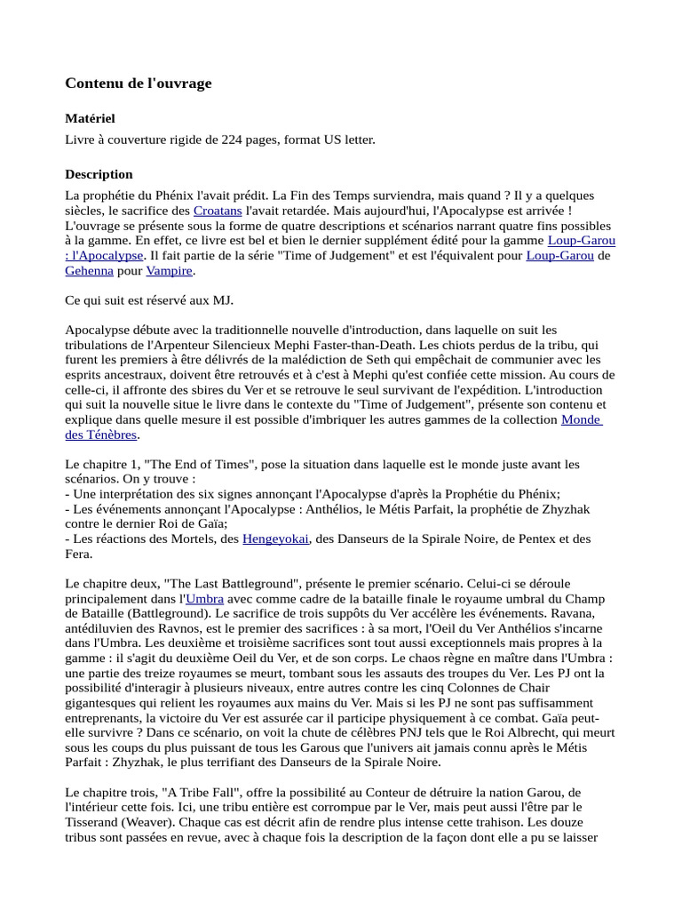 Supplément L'apocalypse - Aide de Jeu | PDF