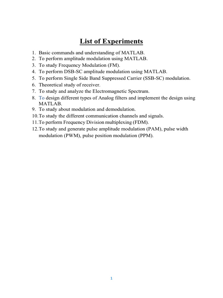 MATLAB Experiments in Analog Communication | PDF | Frequency Modulation ...