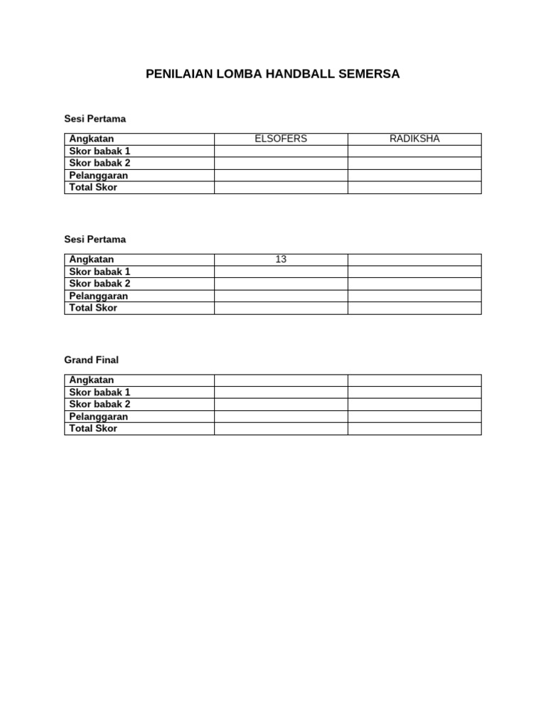 Penilaian Lomba Handball Semersa | PDF