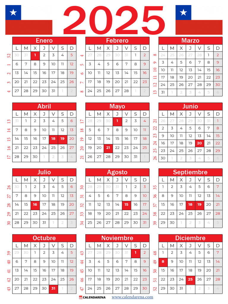 Calendario Chile 2025 Con Feriados | PDF