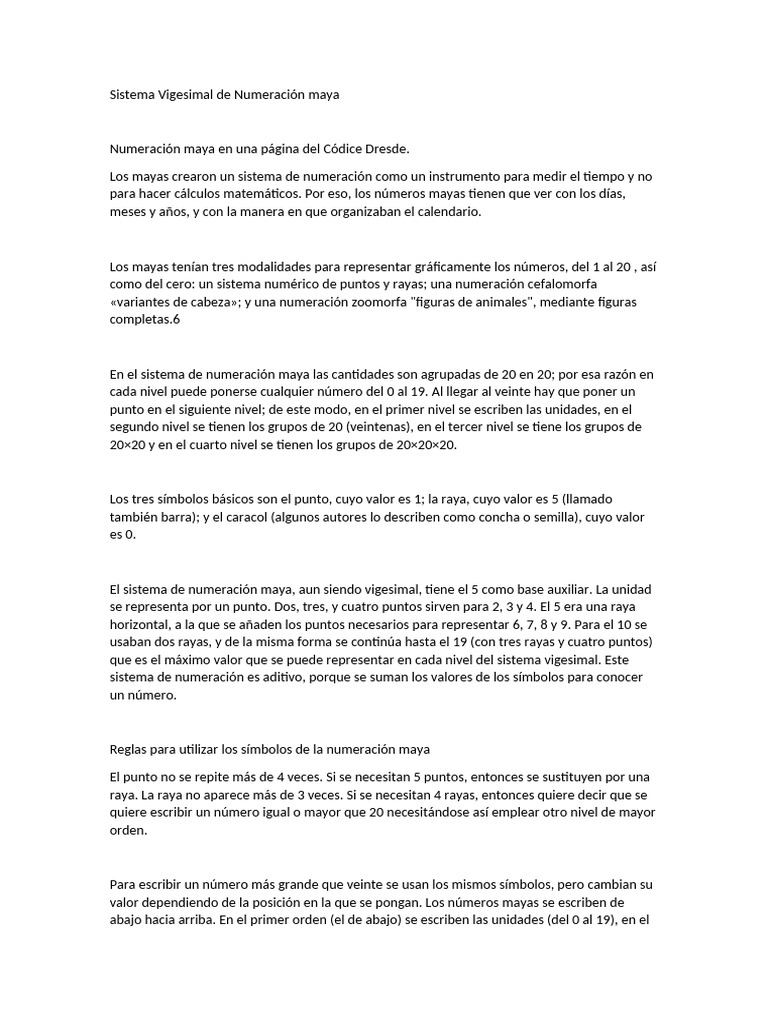 Sistema Vigesimal de Numeración Maya | PDF