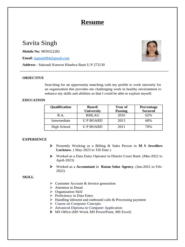 Savita Resume1 | PDF