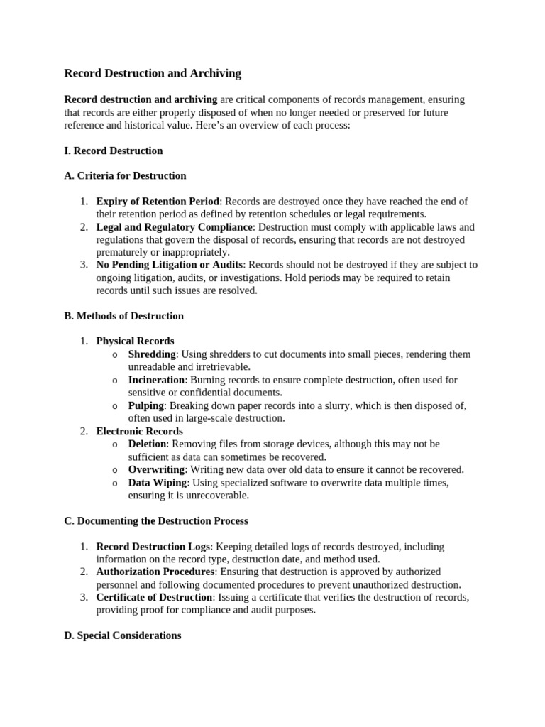 Record Destruction and Archiving | PDF