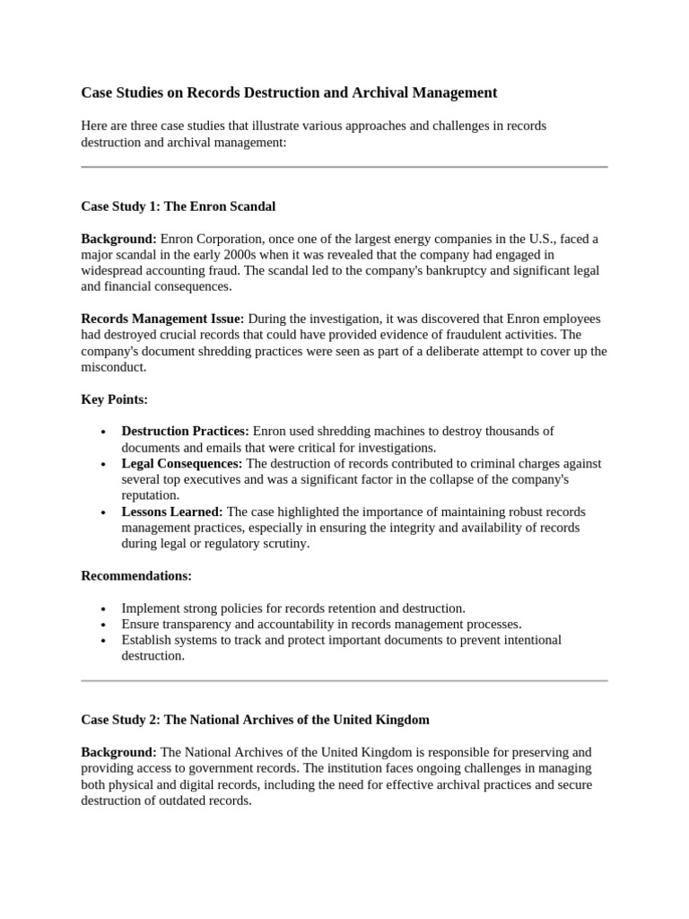 Case Studies On Records Destruction and Archival Management | PDF