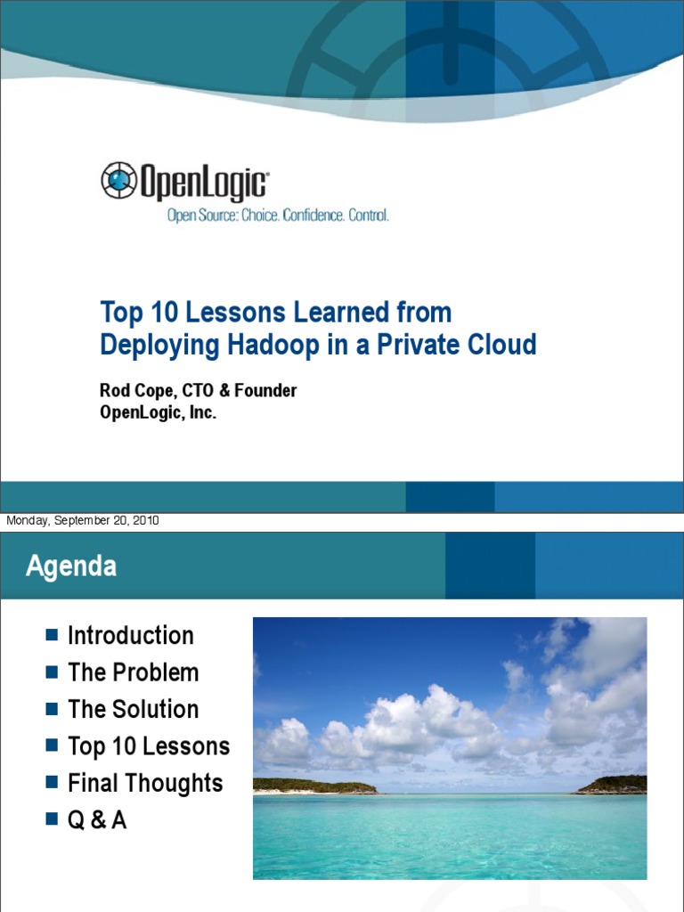 Top 10 Lessons Learned From Deploying Hadoop In A Private Cloud Pdf Computers