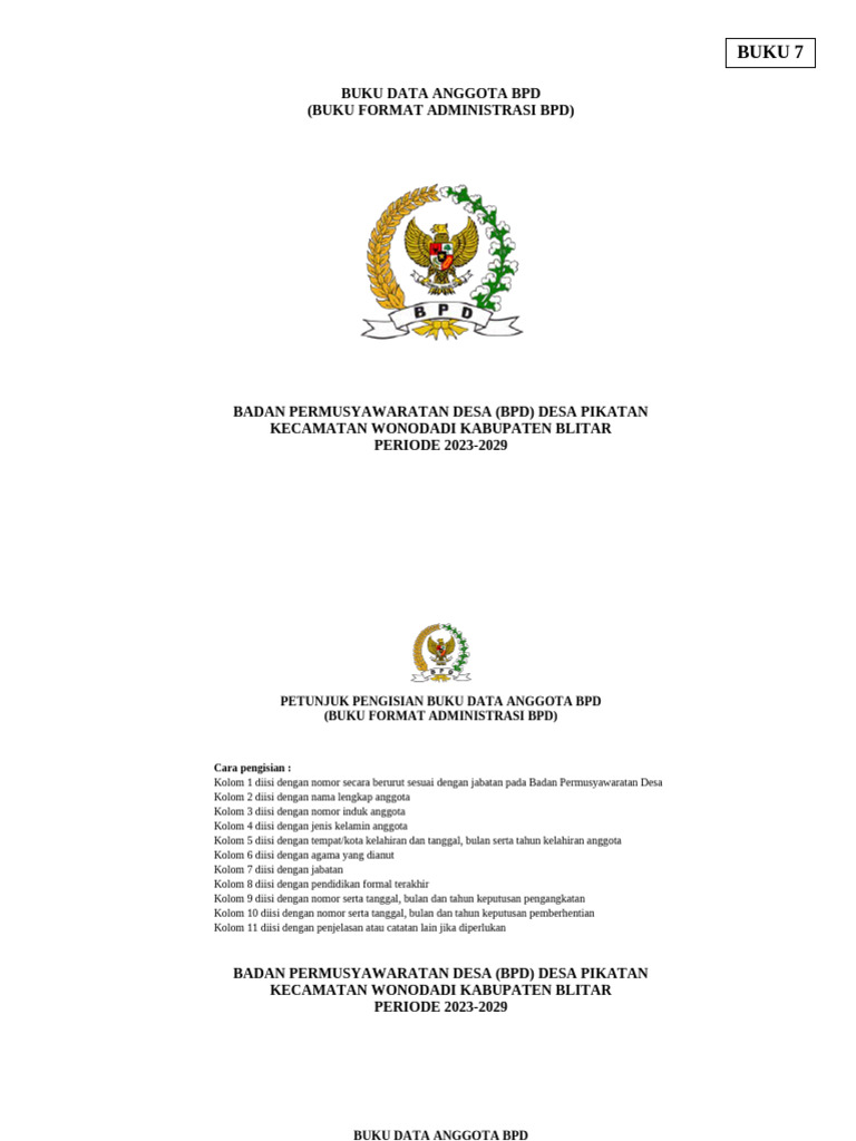 07. Buku Data Anggota BPD ok | PDF