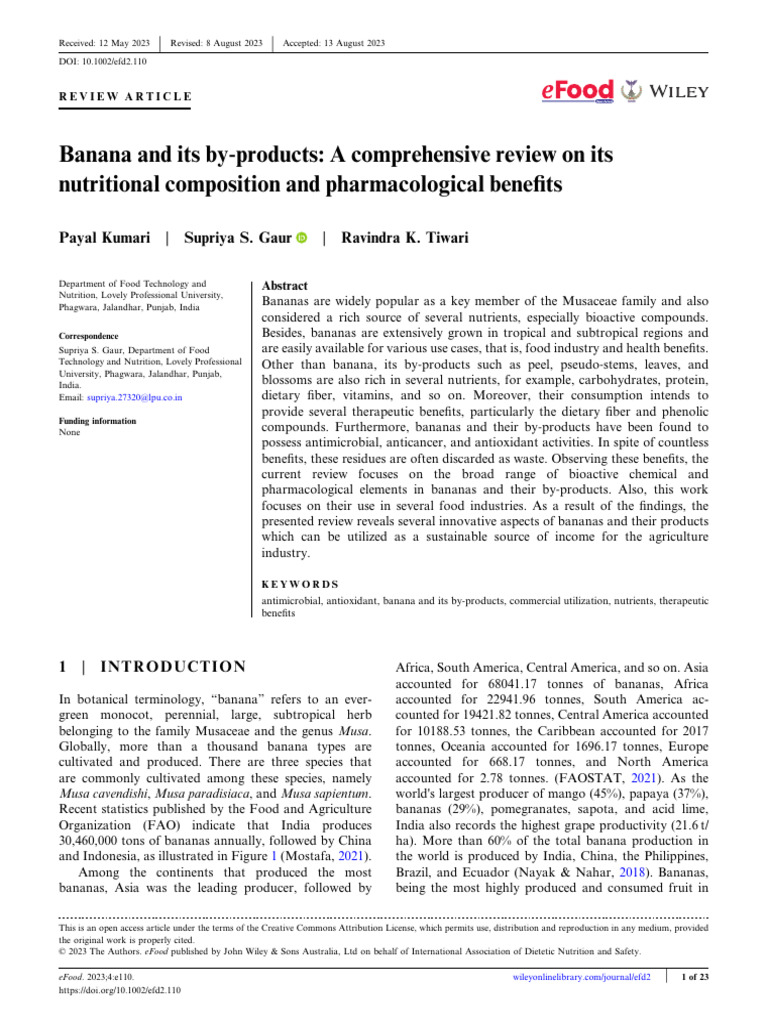Banana and Its By-Products A Comprehensive Review | PDF