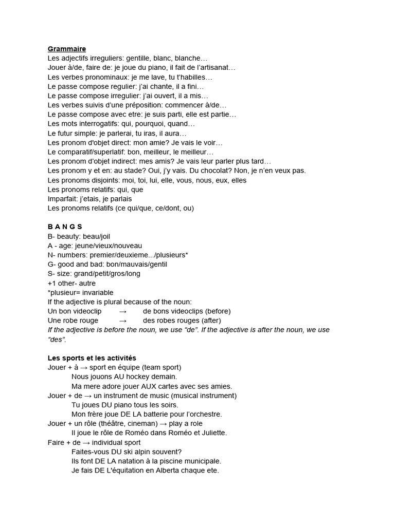 French Exam Review | PDF