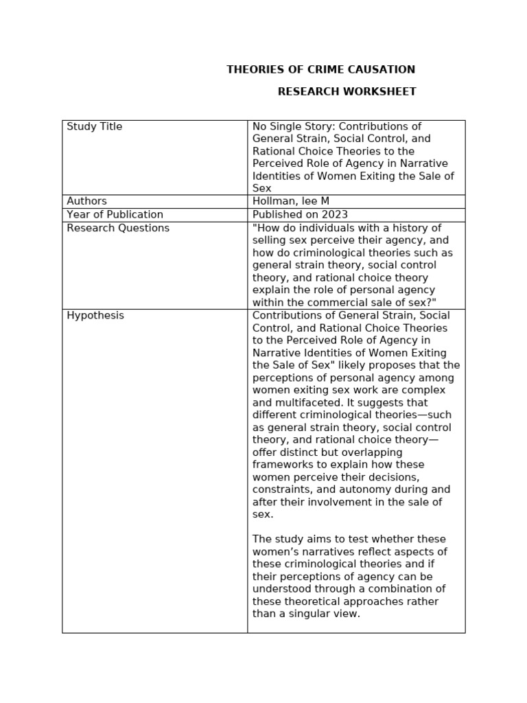 Theories of Crime Causation Research Worksheet 2 | PDF