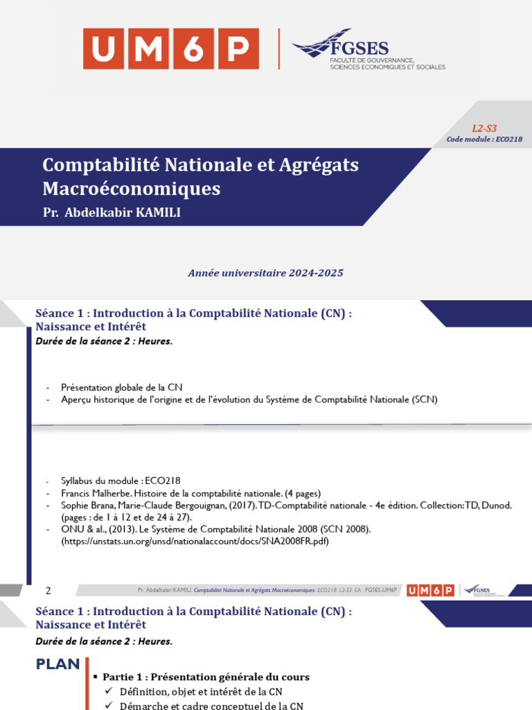 Support Cours Compta Nat L2 Séance 1 | PDF