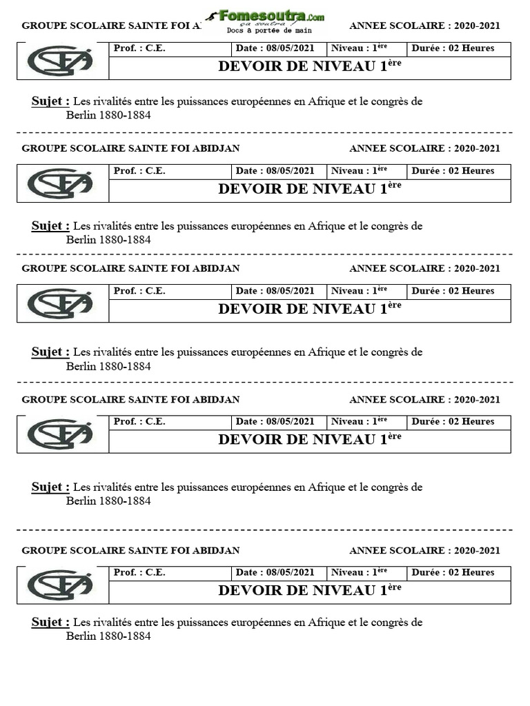 Devoir de Niveau 1ère | PDF