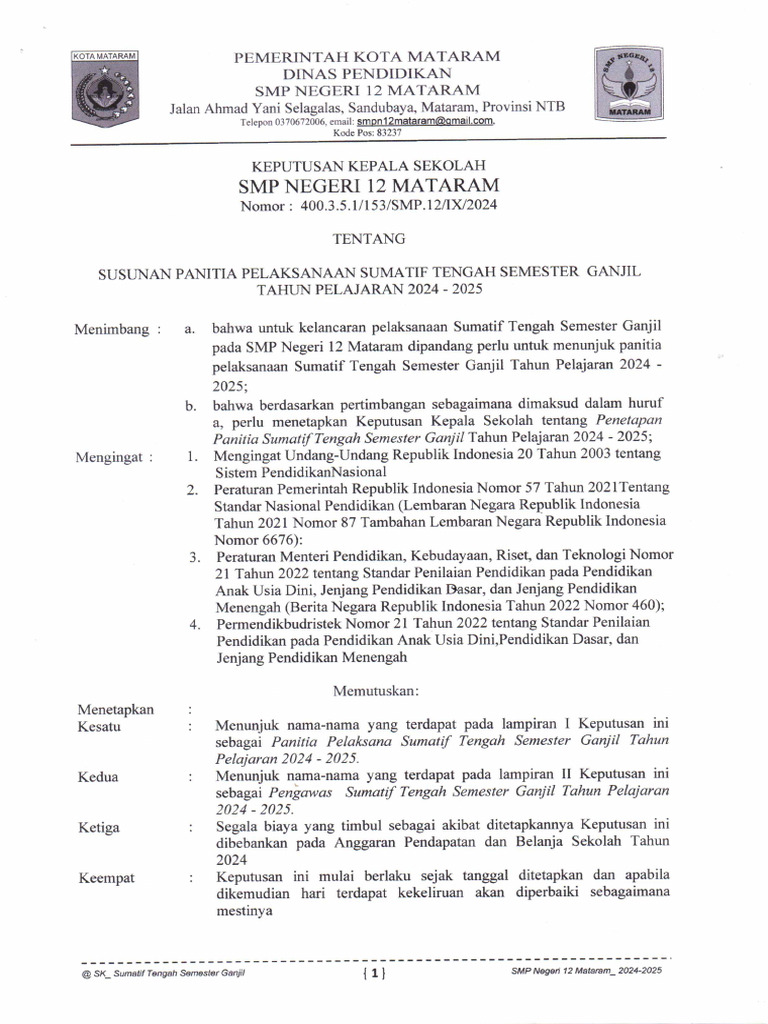 (Bukti Dukung) SK Panitia STS Ganjil 2024 | PDF
