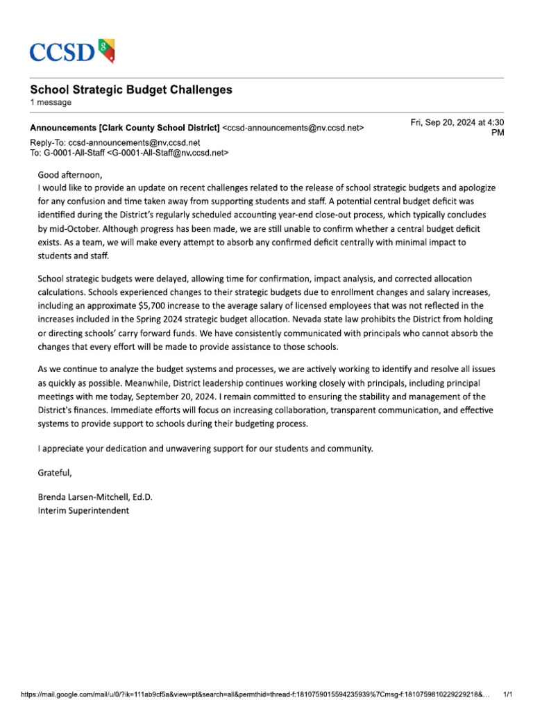 CCSD - Budget Guidance and MSG Sept 2024 | PDF