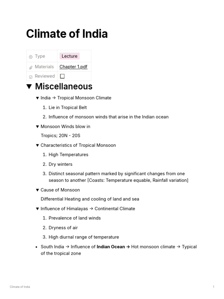 Climate of India Class 10 ICSE | PDF