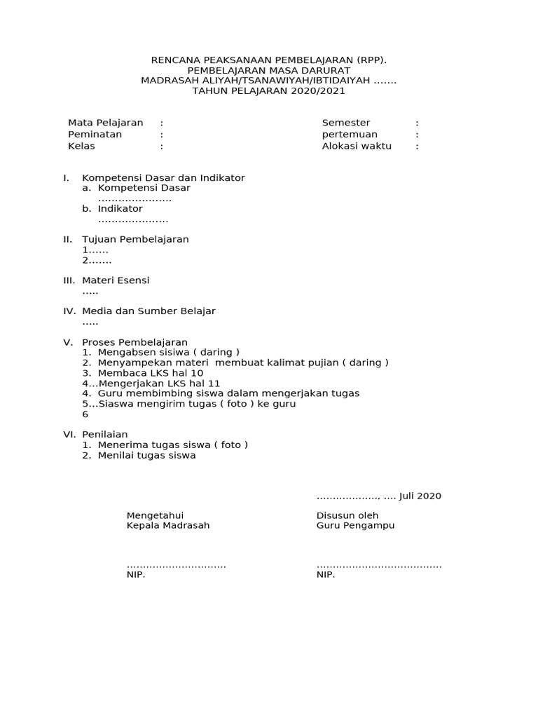 Yog Contoh Format RPP Sederhana | PDF