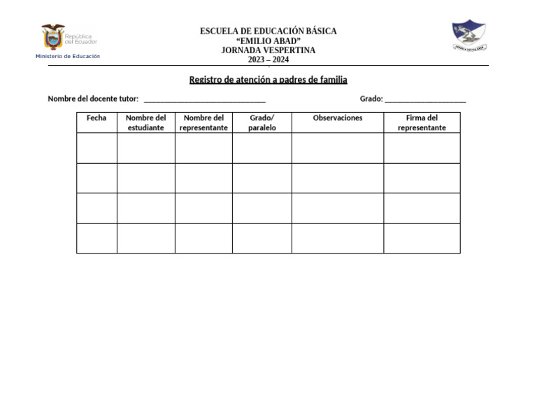 Registro De Atencion A Padres De Familia Pdf