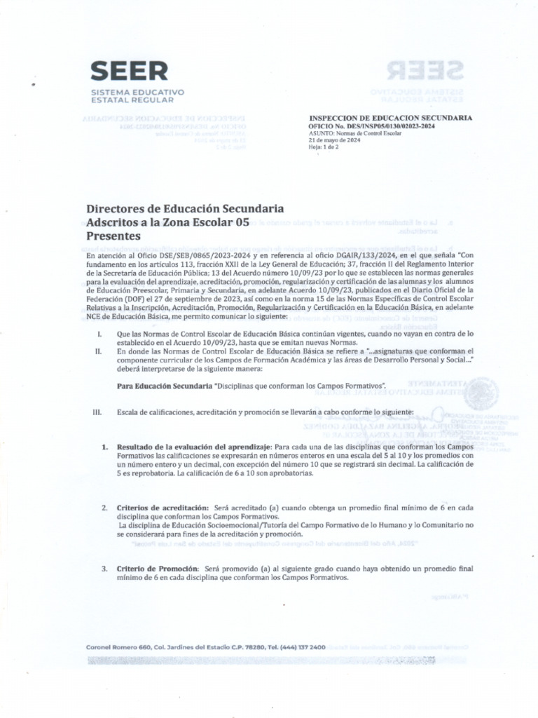 Normas Control Escolar . | PDF