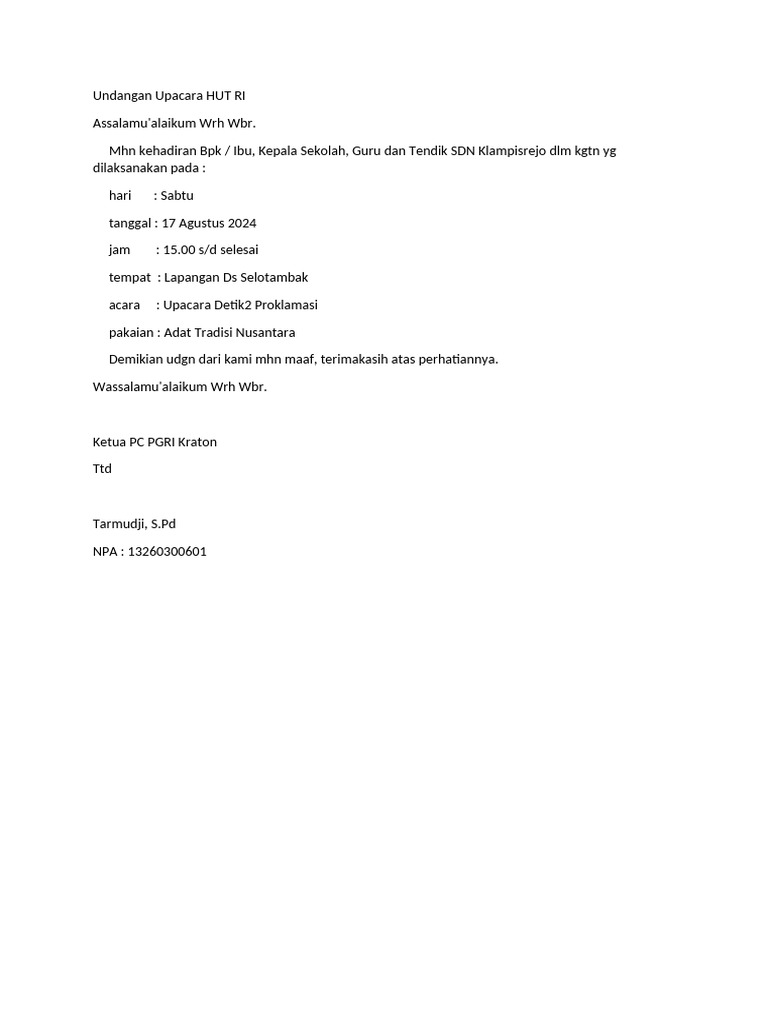 Undangan Upacara Hut Ri Pdf