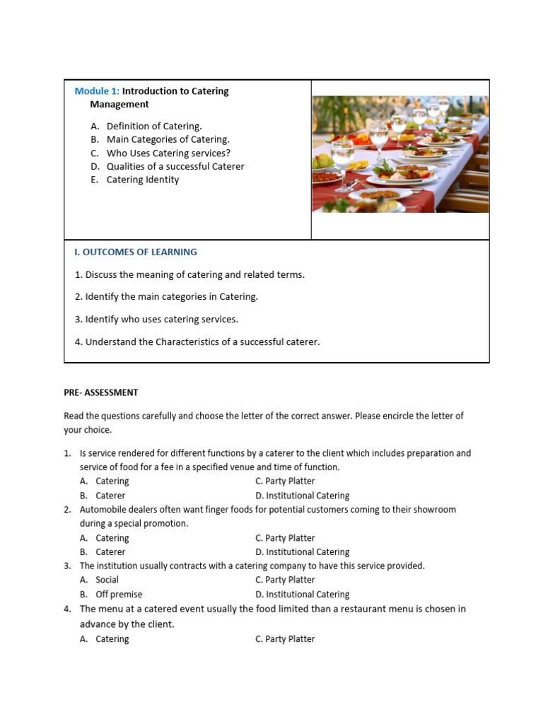 Module 1 - introduction to catering | PDF