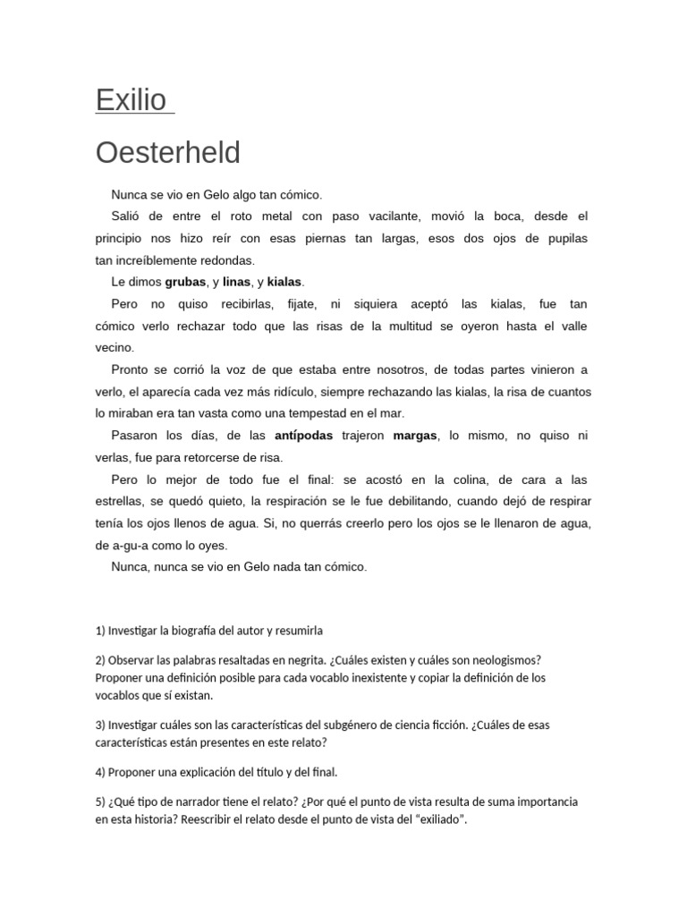 Actividad Cuento Exilio | PDF