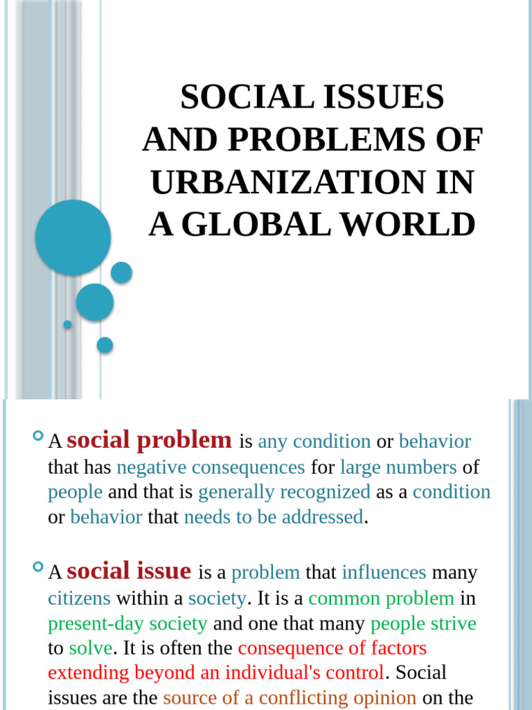 Lecture 12 Social Issues and Problems of Urbanization in A Global World ...