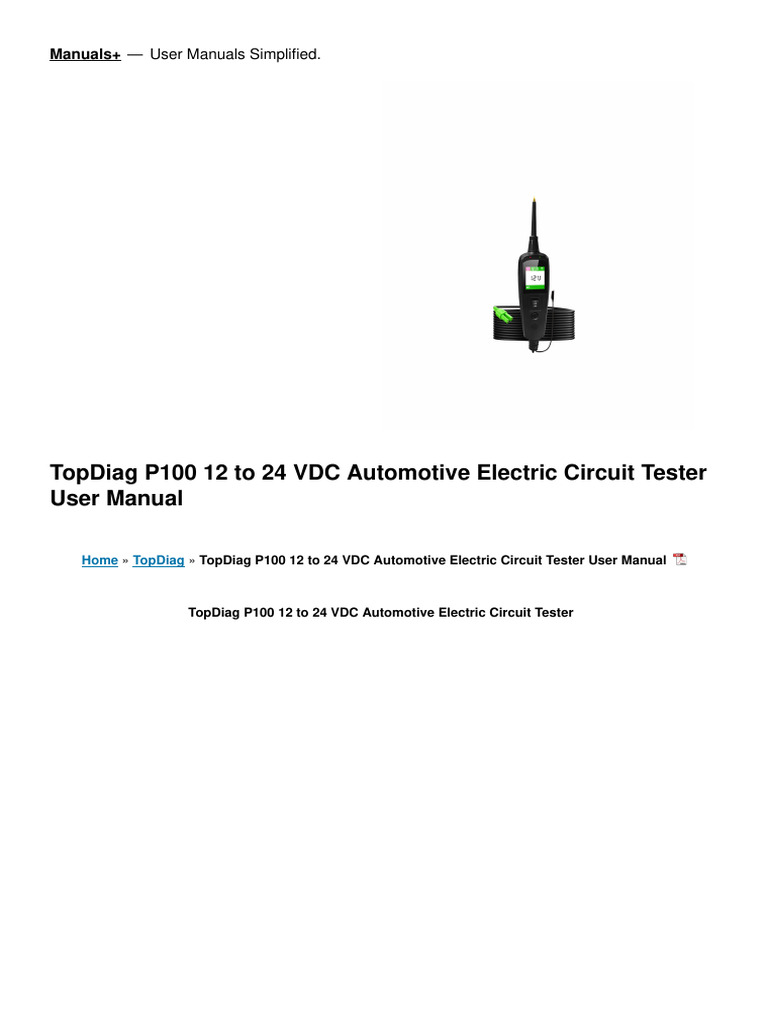 p100 12 To 24 VDC Automotive Electric Circuit Tester Manual | PDF