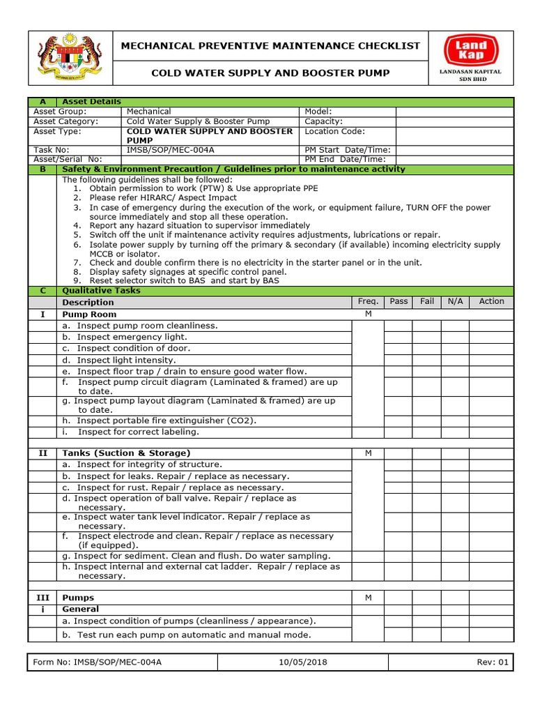D.1 - 004A Cold Water Supply & Booster Pump - Doc NEW | PDF