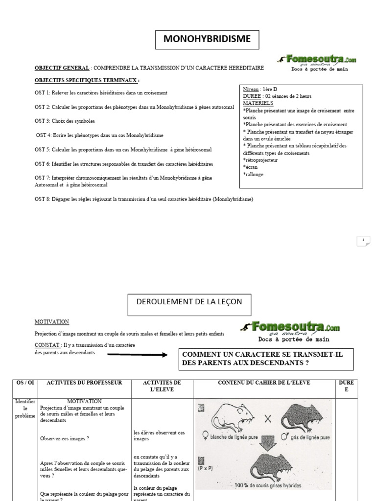 6126b0b4d6b82le Monohybridisme SVT 1ere D | PDF