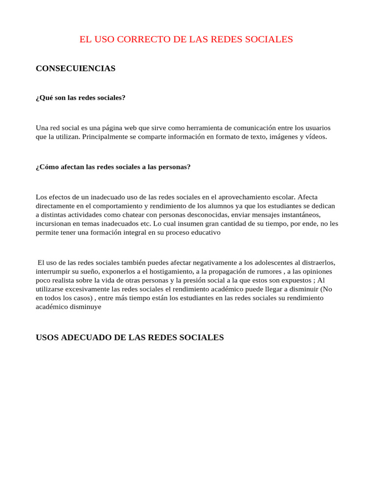 El Uso Correcto de Las Redes Sociales | PDF