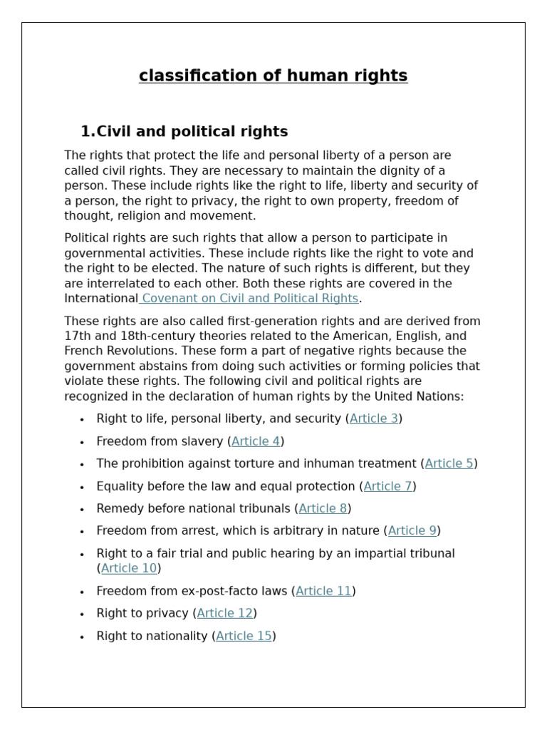 Classification of Human Rights | PDF | Rights | Politics