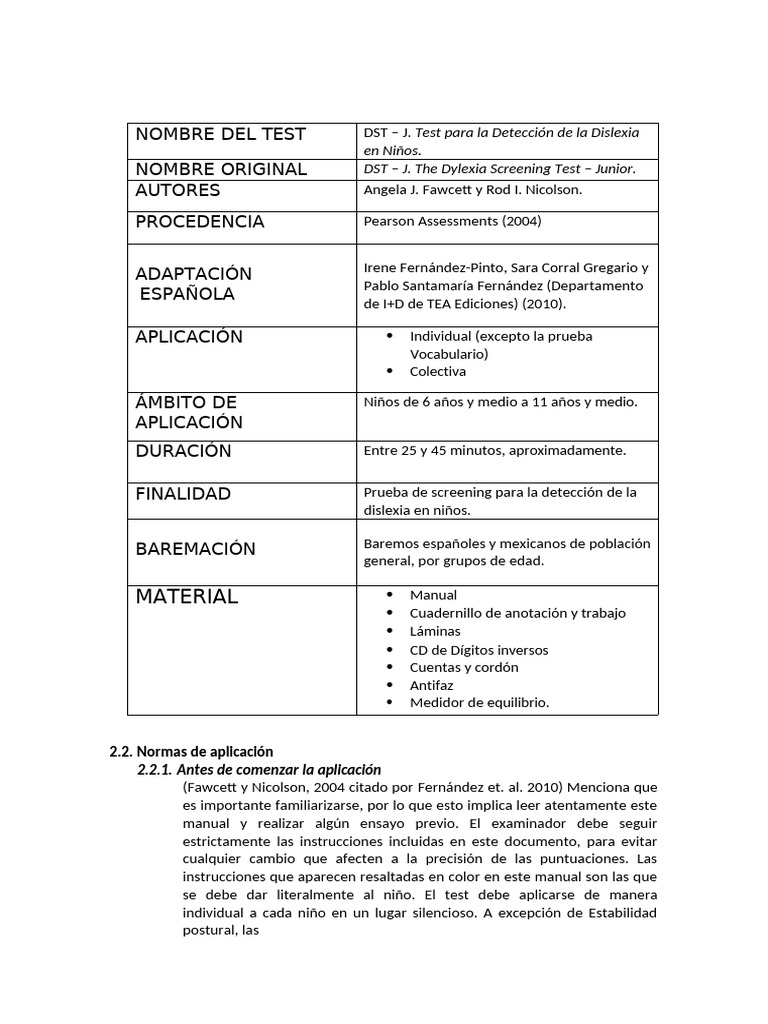 TEST DE DISLEXIA - Docx Corregido | PDF
