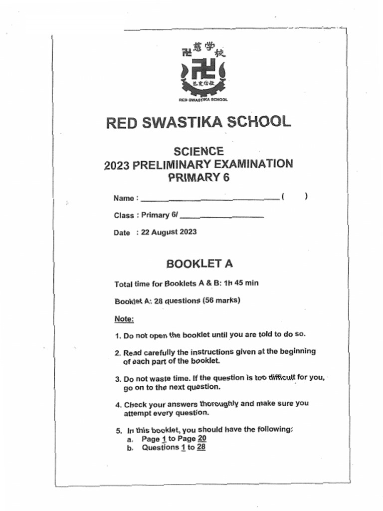 P6 Science Prelim 2023 RedSwastika Exam Papers | PDF