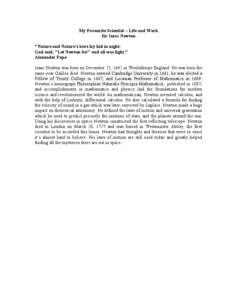 Essay About Isaac Newton | PDF