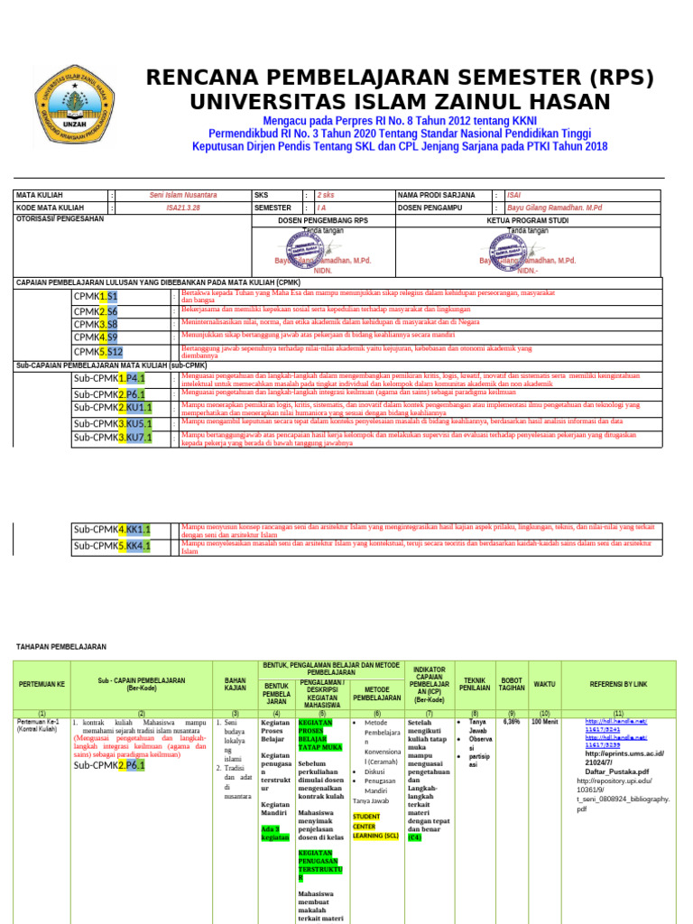 RPS UNZAH ISLAM NUSANTARA Terbaru | PDF