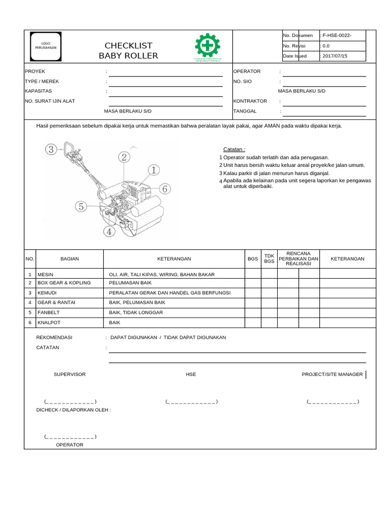 Form Checklist Inspeksi Baby Roller | PDF