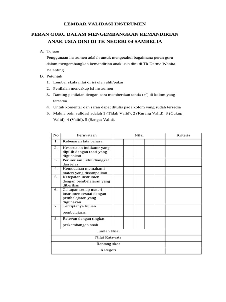 Lembar Validasi Instrumen | PDF