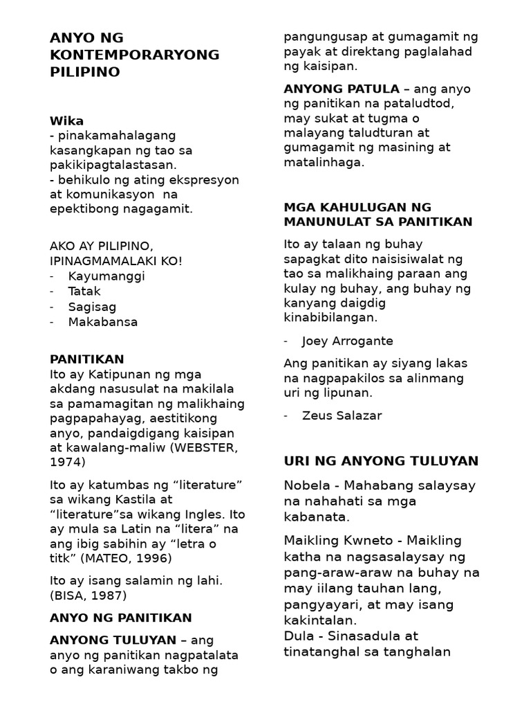 ANYO NG KONTEMPORARYONG PILIPINO | PDF