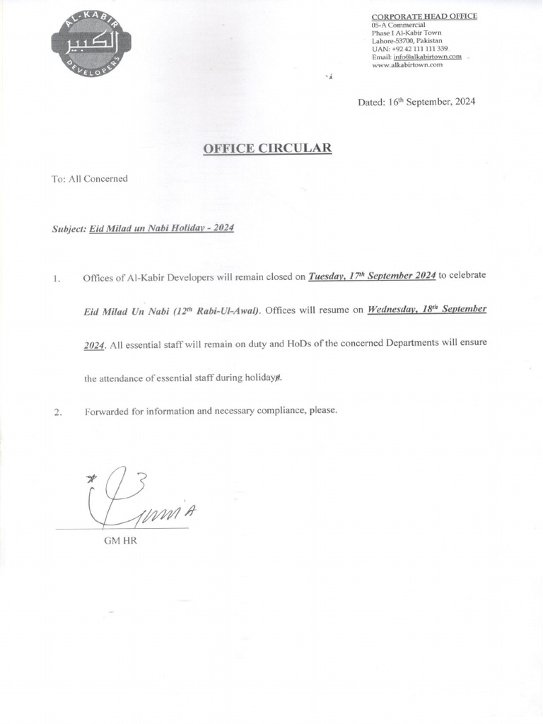 Circular 16-09-2024 | PDF