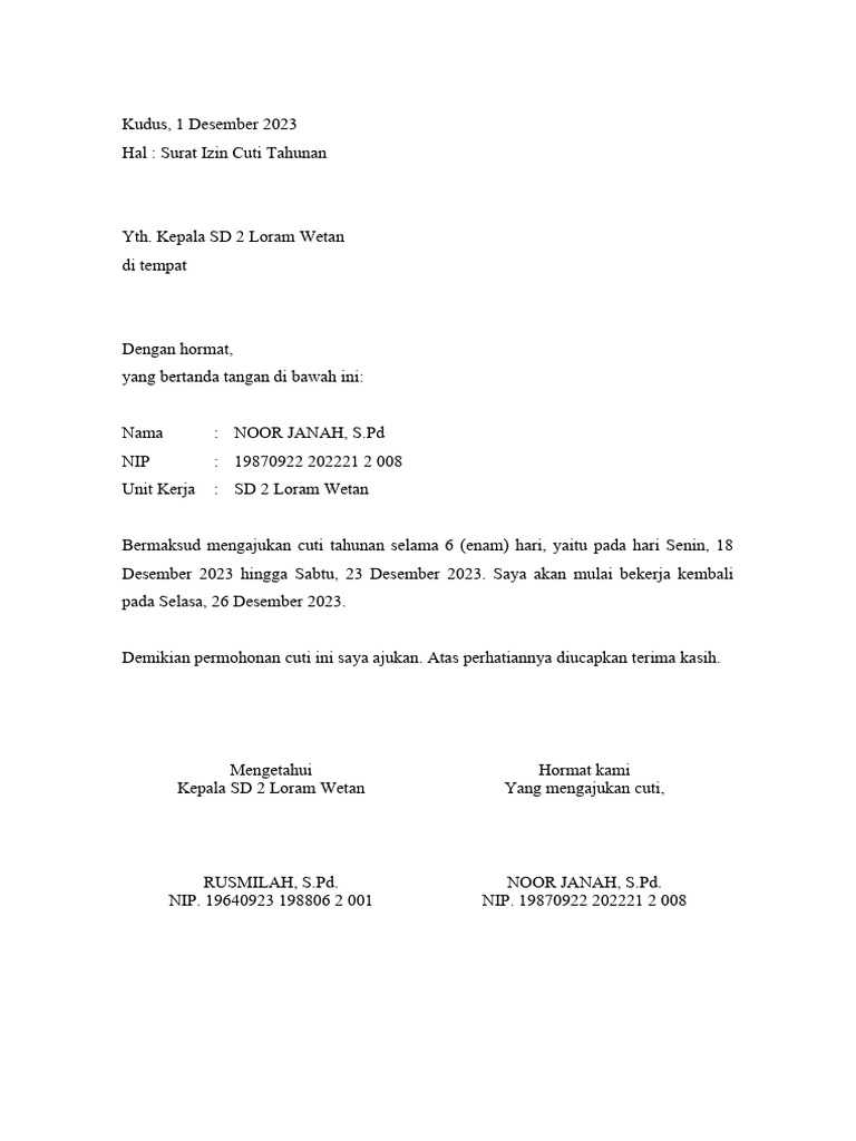 Surat Ijin Cuti | PDF