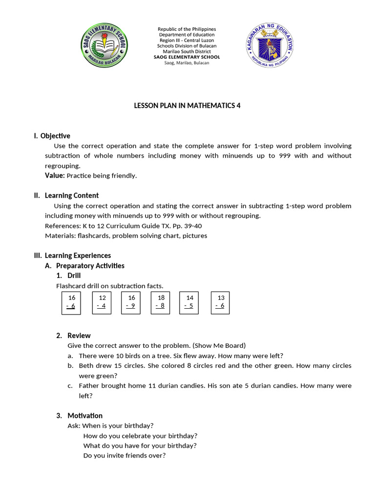 DETAILED LESSON PLAN IN MATHEMATICS 4 | PDF