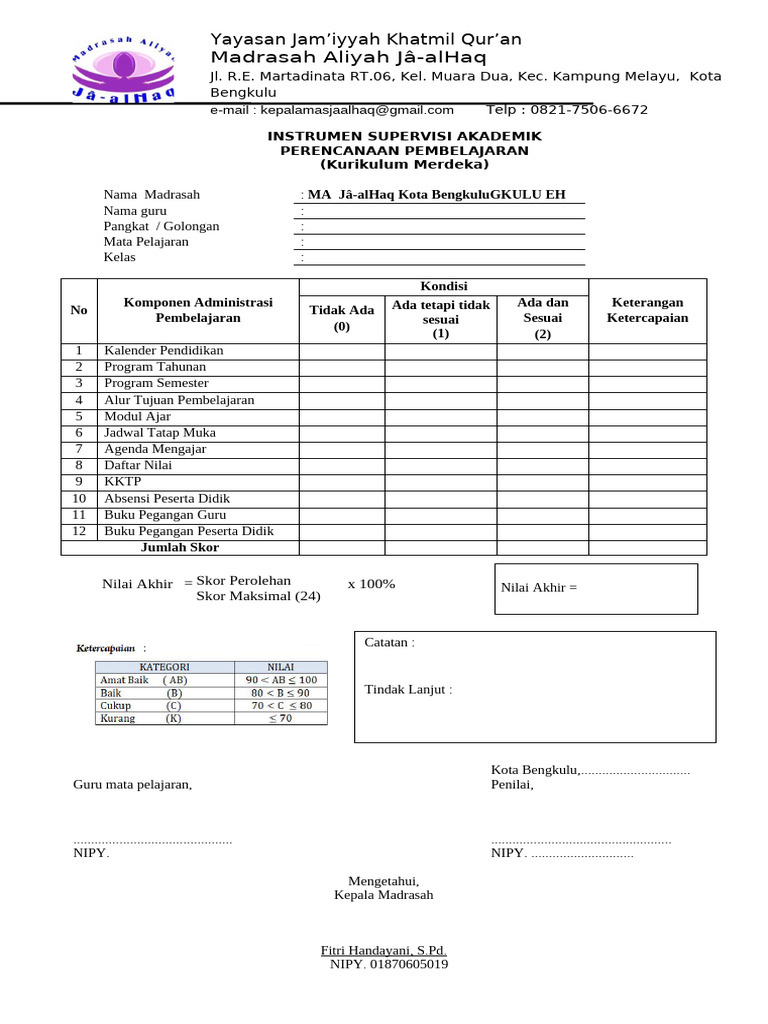 Format Supervisi Kurikulum Merdeka | PDF