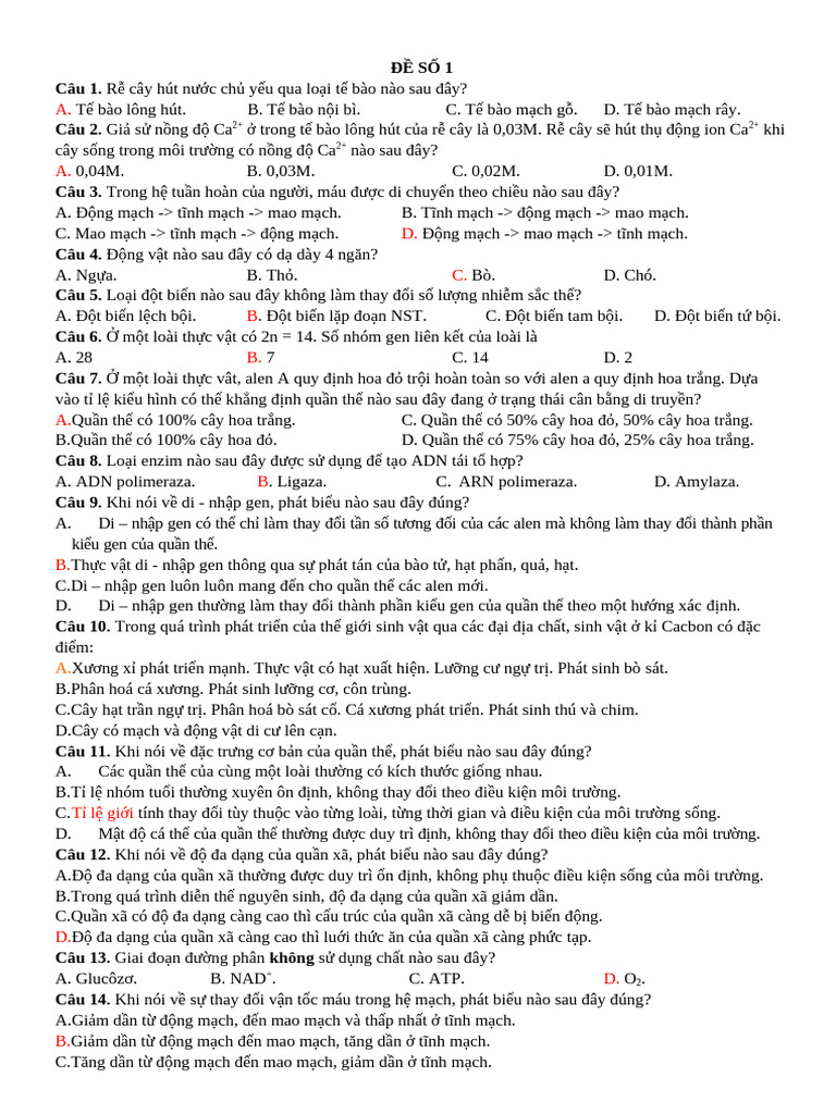 20 Đề Ôn Thi TN Sinh 12 | PDF