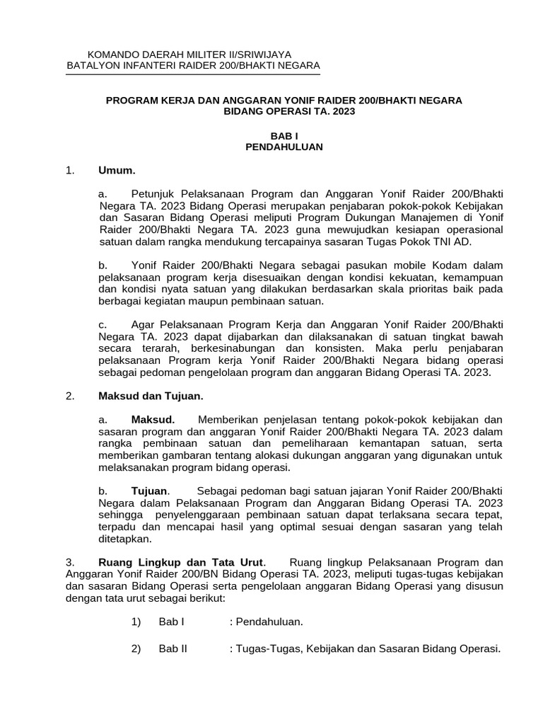 00 Induk Progja Bid Ops Ta 2023 | PDF