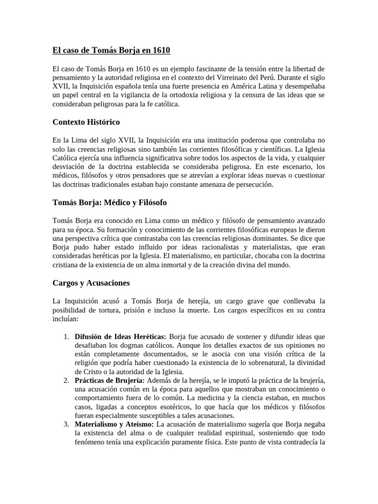 El caso de Tomás Borja y la Inquisición | PDF | Inquisición | Herejía