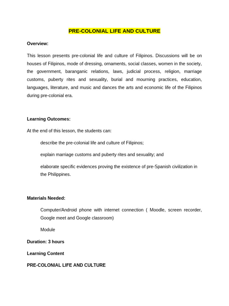 Pre Colonial Li Wps Office | PDF