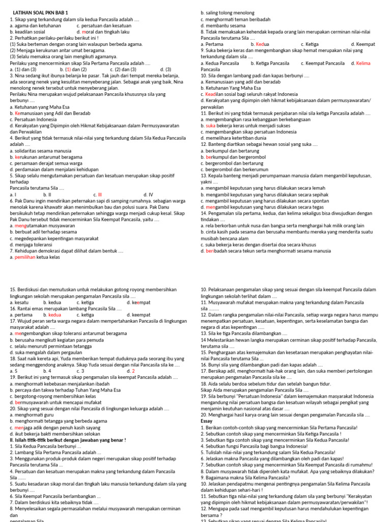 Latihan Soal Bab 1 PKN | PDF