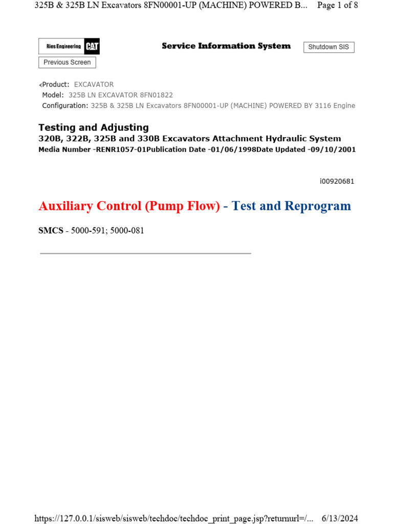 325BL TASS Auxiliary Control (Pump Flow) - Test and Reprogram | PDF